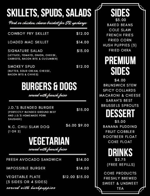 Menu - JD's Bar-B-Que - Barbecue Restaurant in GA