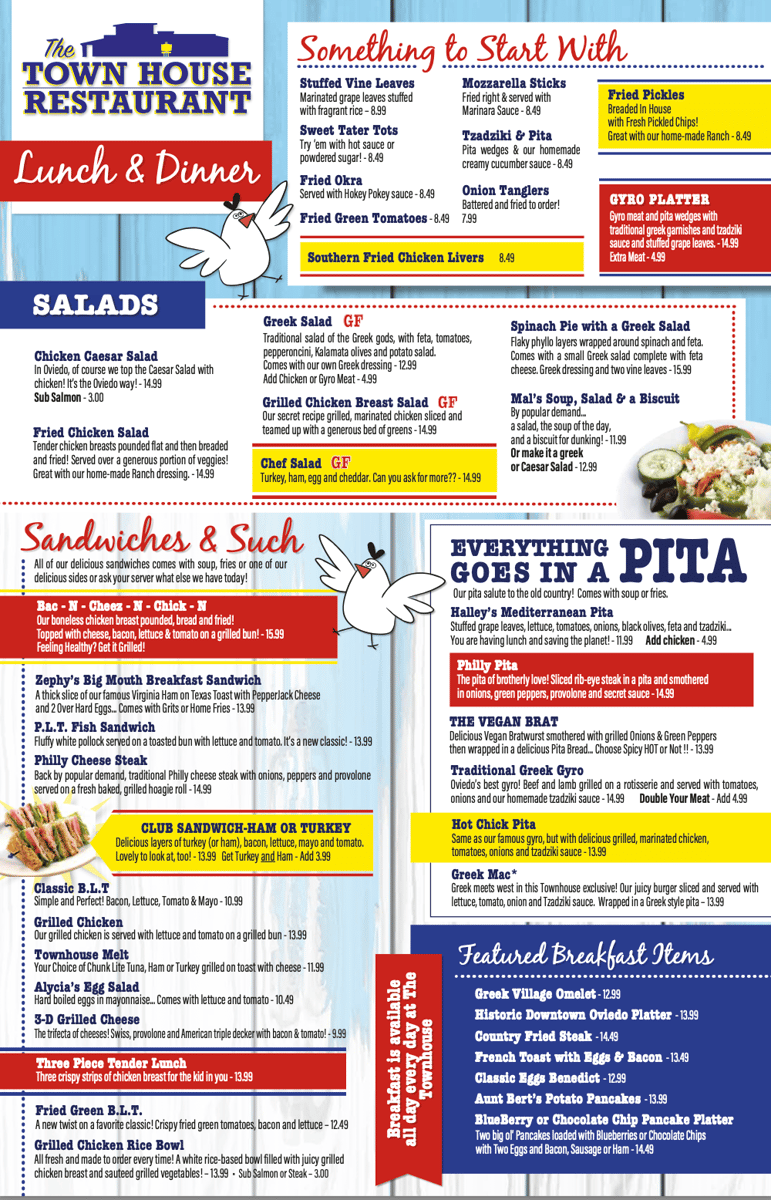 MENUS - The Town House Restaurant - Restaurant in Oviedo, FL