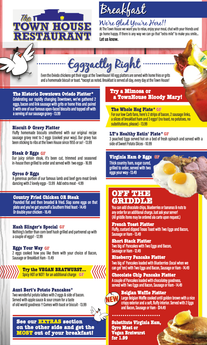 MENUS - The Town House Restaurant - Restaurant in Oviedo, FL