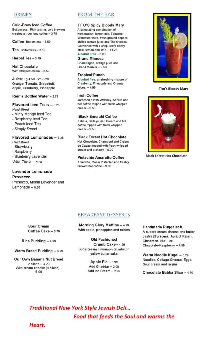 Breakfast Menu - Rein's Deli - Deli in Vernon, CT