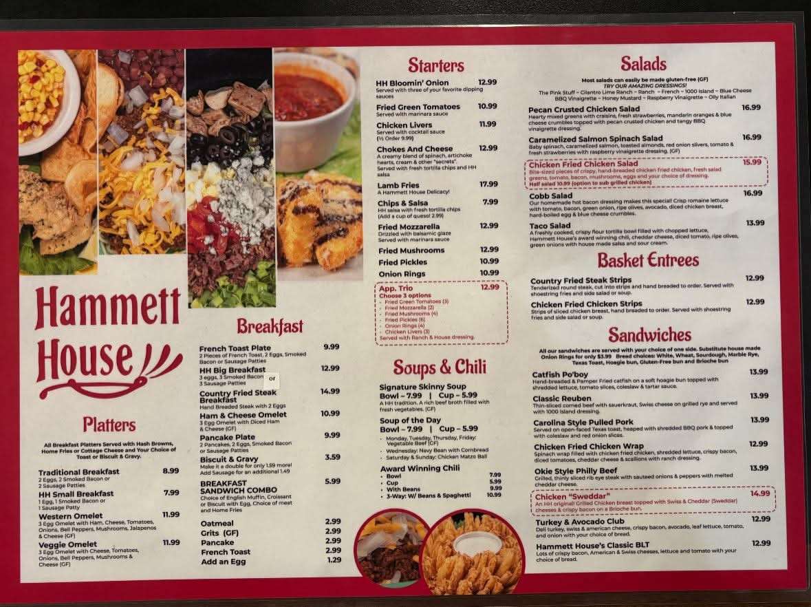 Menu - Hammett House - American Restaurant in Claremore, OK
