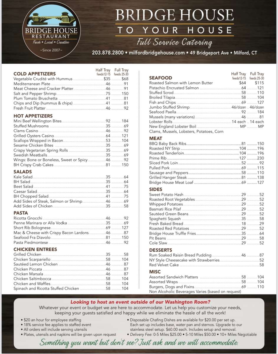 Catering - Bridge House - American Restaurant in Milford, CT