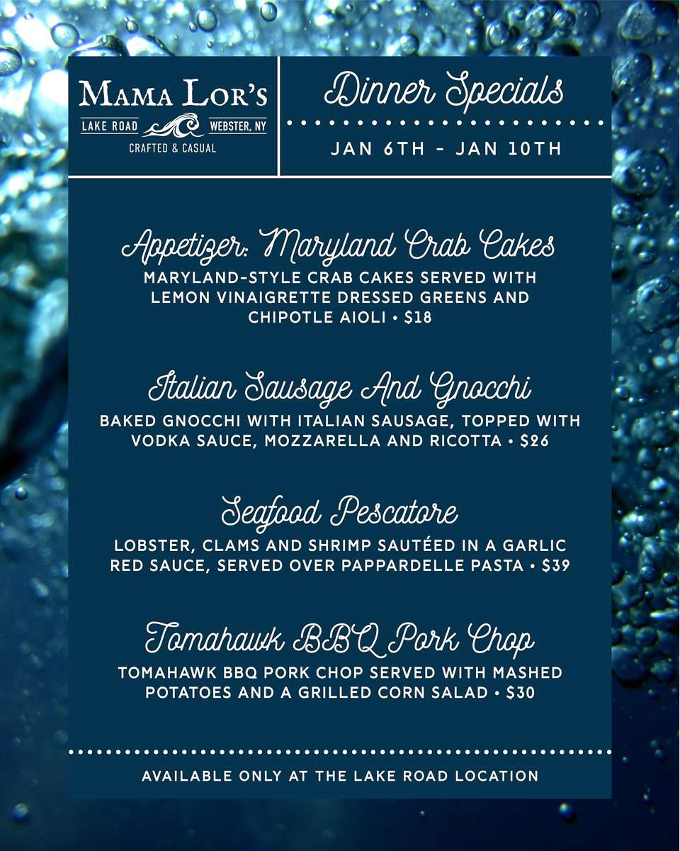 Dinner Specials - Mama Lor's Cafe - American Restaurant in NY