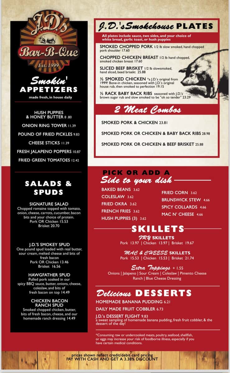 Menu - JD's Bar-B-Que - Barbecue Restaurant in GA