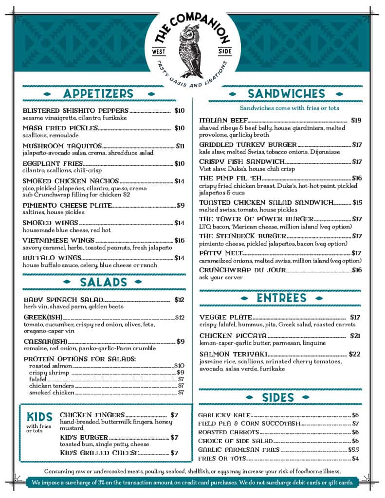 Menu - The Companion - American Restaurant in Atlanta, GA