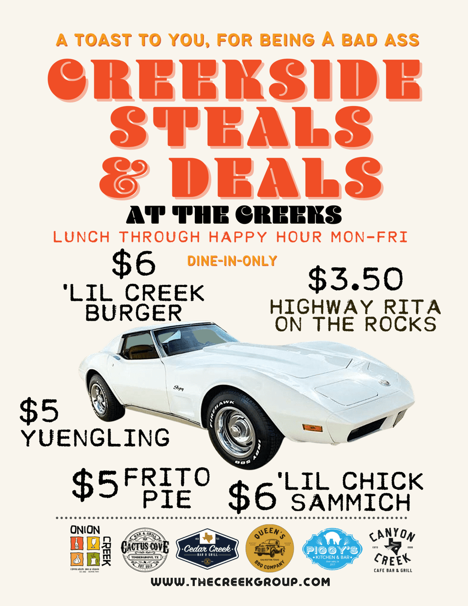 Weekly Specials - Cedar Creek Bar & Grill - Bar & Grill in Houston, TX