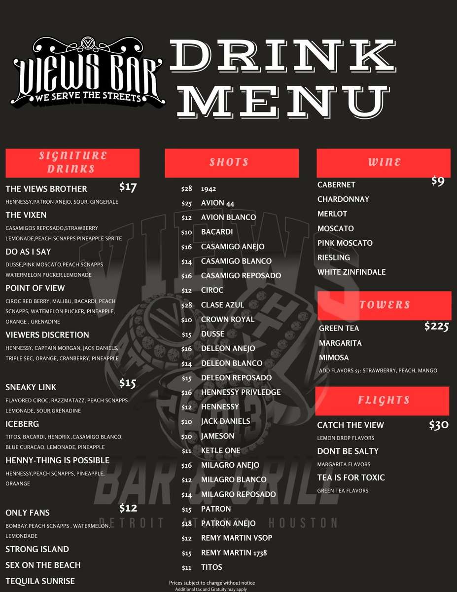 Menu Detroit - Views Bar and Grill