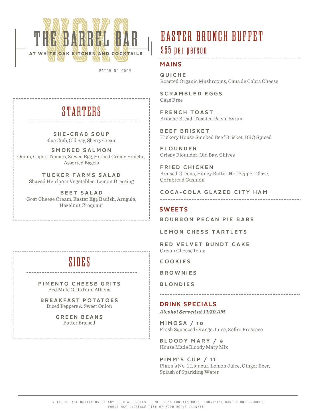 Brunch Buffet Menu - White Oak - Modern Southern Cuisine & Wine Bar ...