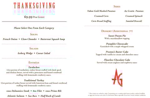 Thanksgiving Menu - Arrowhead Grill