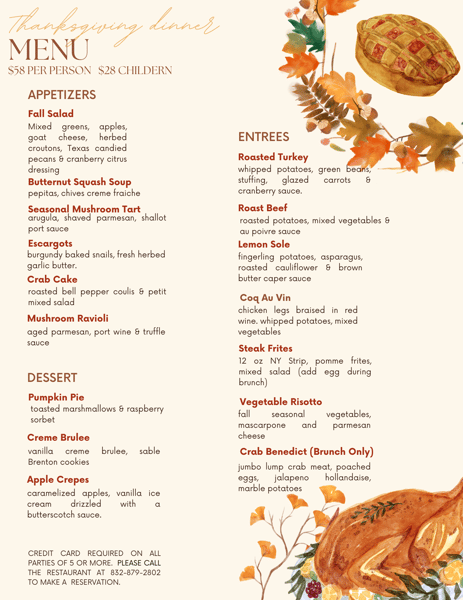 Thanksgiving Menu - Brasserie Du Parc - French Restaurant in Houston, TX