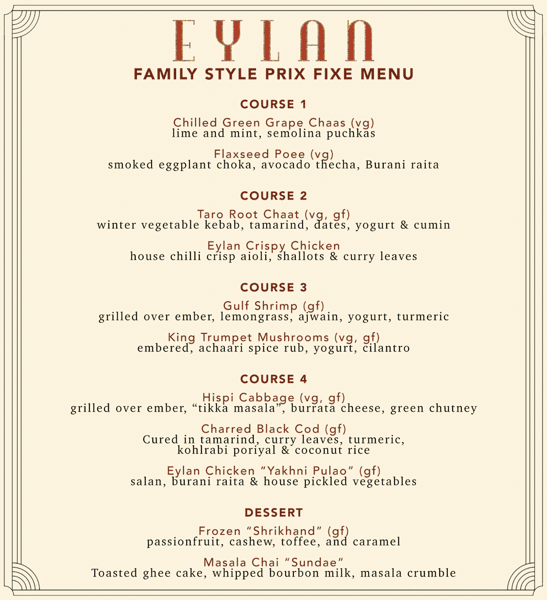 Menu - Eylan - Indian Restaurant in Menlo Park, CA