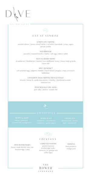 Menu - Dive - a Coronado Island Rooftop Bar