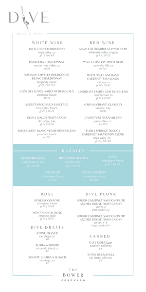 Menu - Dive - a Coronado Island Rooftop Bar