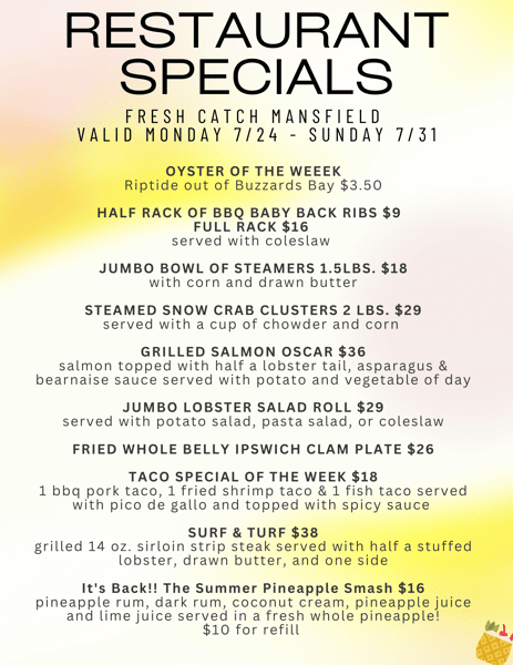 Mansfield Restaurant Specials - Fresh Catch - Seafood Restaurant in MA