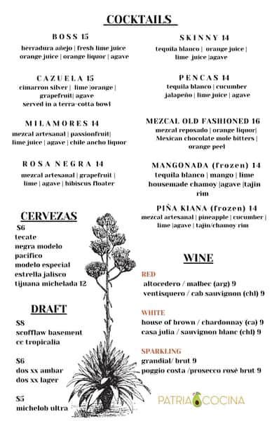 DRINK MENU - PATRIA COCINA