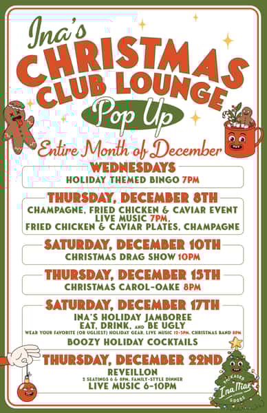 Ina's Christmas Club Lounge Pop Up - Ina Mae Tavern & Packaged Goods ...