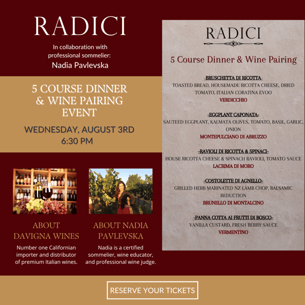 5 Course Dinner & Wine Pairing Event: DaVigna Wines - Radici - Italian ...