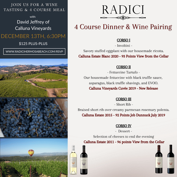 4 course Dinner and Wine pairing - Radici - Italian Restaurant in ...