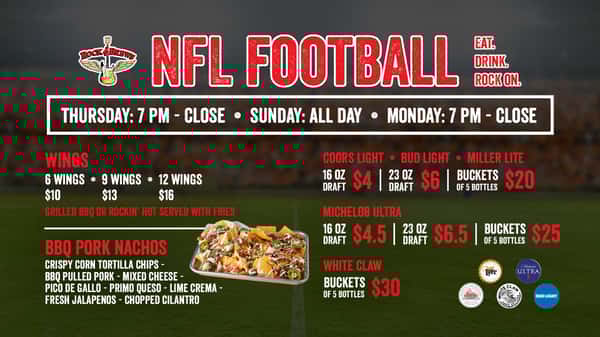 NFL Football Specials - American Food & Live Music Restaurant | Rock ...