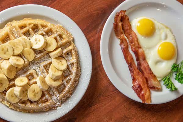 Banana Walnut Waffle Combo - Corky's Kitchen and Bakery - American ...