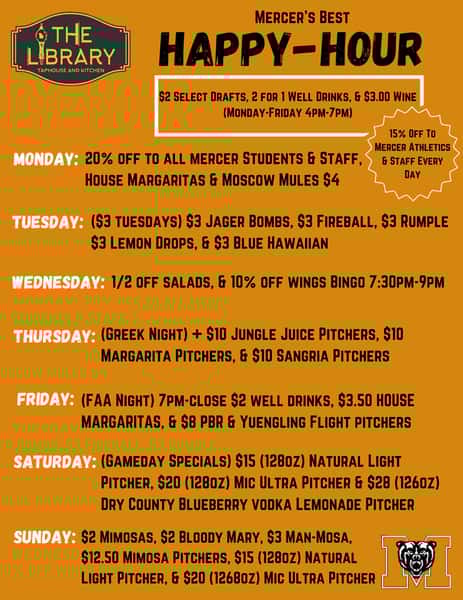 MERCERS BEST HAPPY HOUR - The Library Taphouse and Kitchen- Restaurant ...