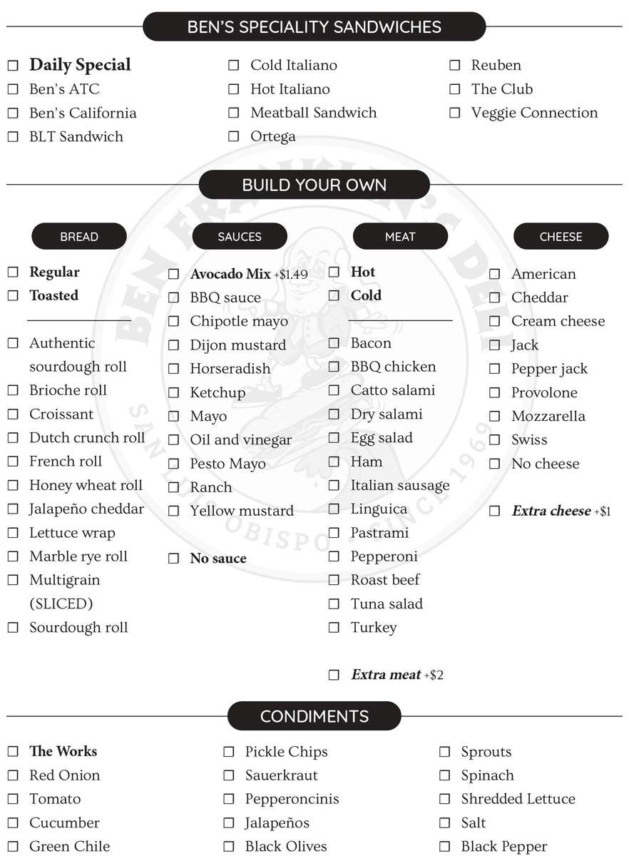 Menu - Ben Franklin's Deli