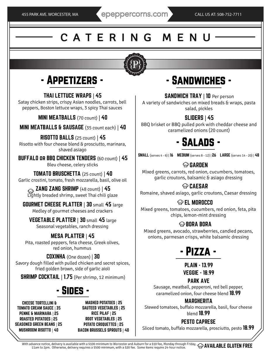 Catering menu - Peppercorn's Grille & Tavern - Restaurant in Worcester, MA