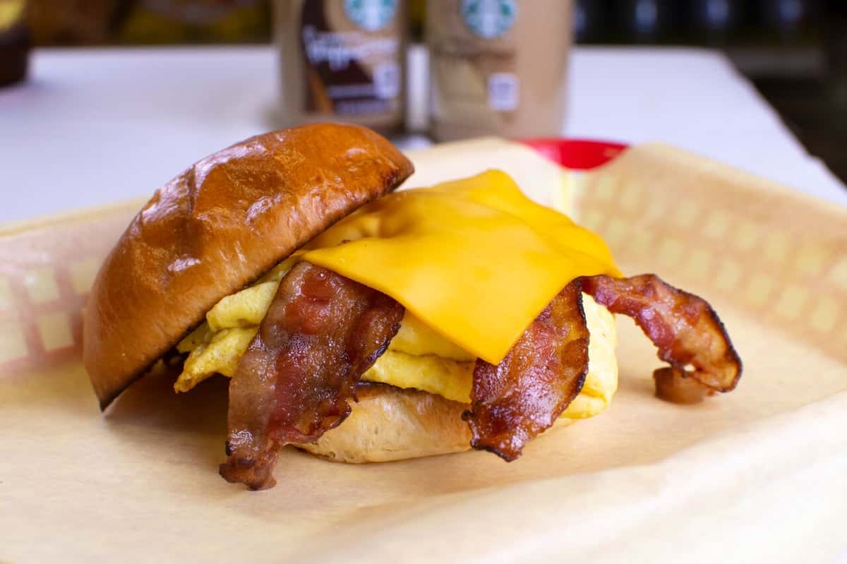 Bacon Egg And Cheese On Brioche Bun Menu Alkobar Quick Stop And Deli Deli In Palm Desert Ca
