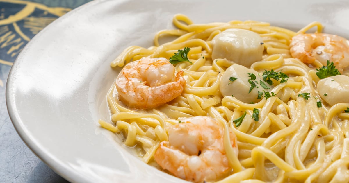SHRIMP AND SCALLOP PASTA FULL PAN - Shells Seafood - Seafood Restaurant ...
