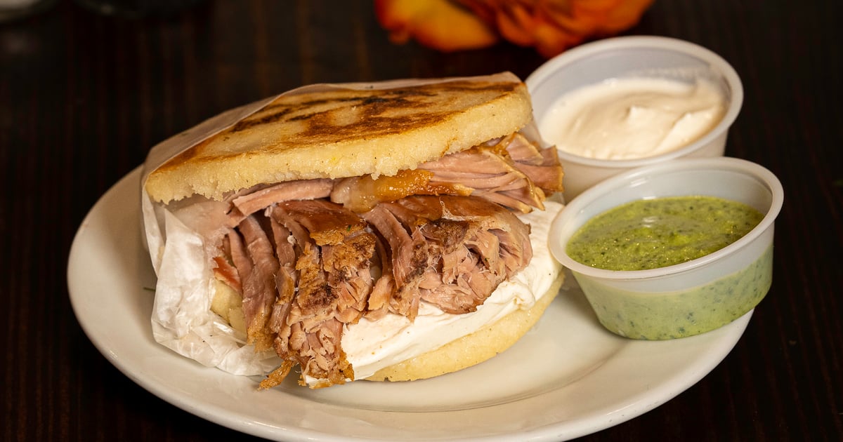 Arepa de Pernil / Pork Leg Arepa - La Esquina del Lechon - Cuban-style ...