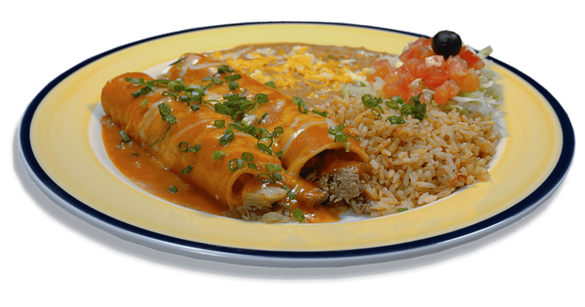 Two Beef or Chicken Enchiladas - Dinner Menu - Arriba Mexican Grill ...