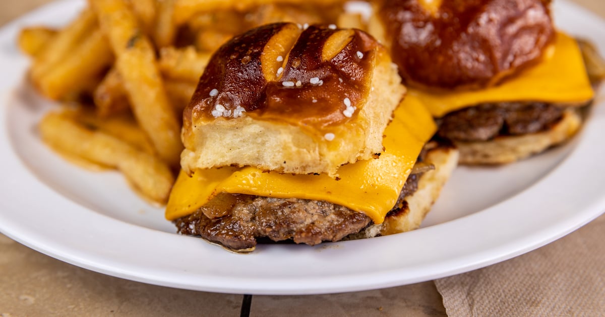 Pretzel Bun Sliders Main Menu River Bottom Bar And Grill