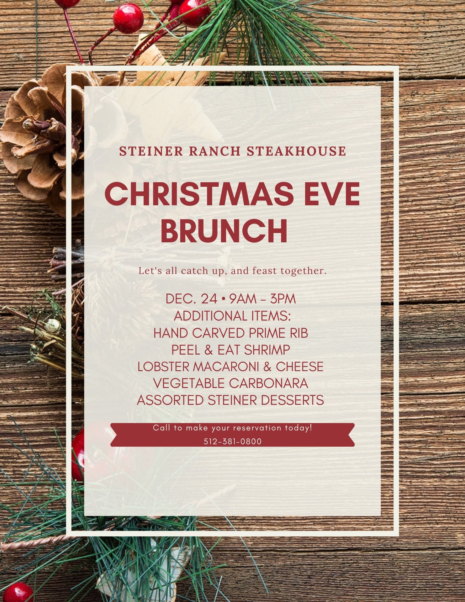Christmas Eve Holiday Brunch - Austin's #1 Fine Dining Steakhouse