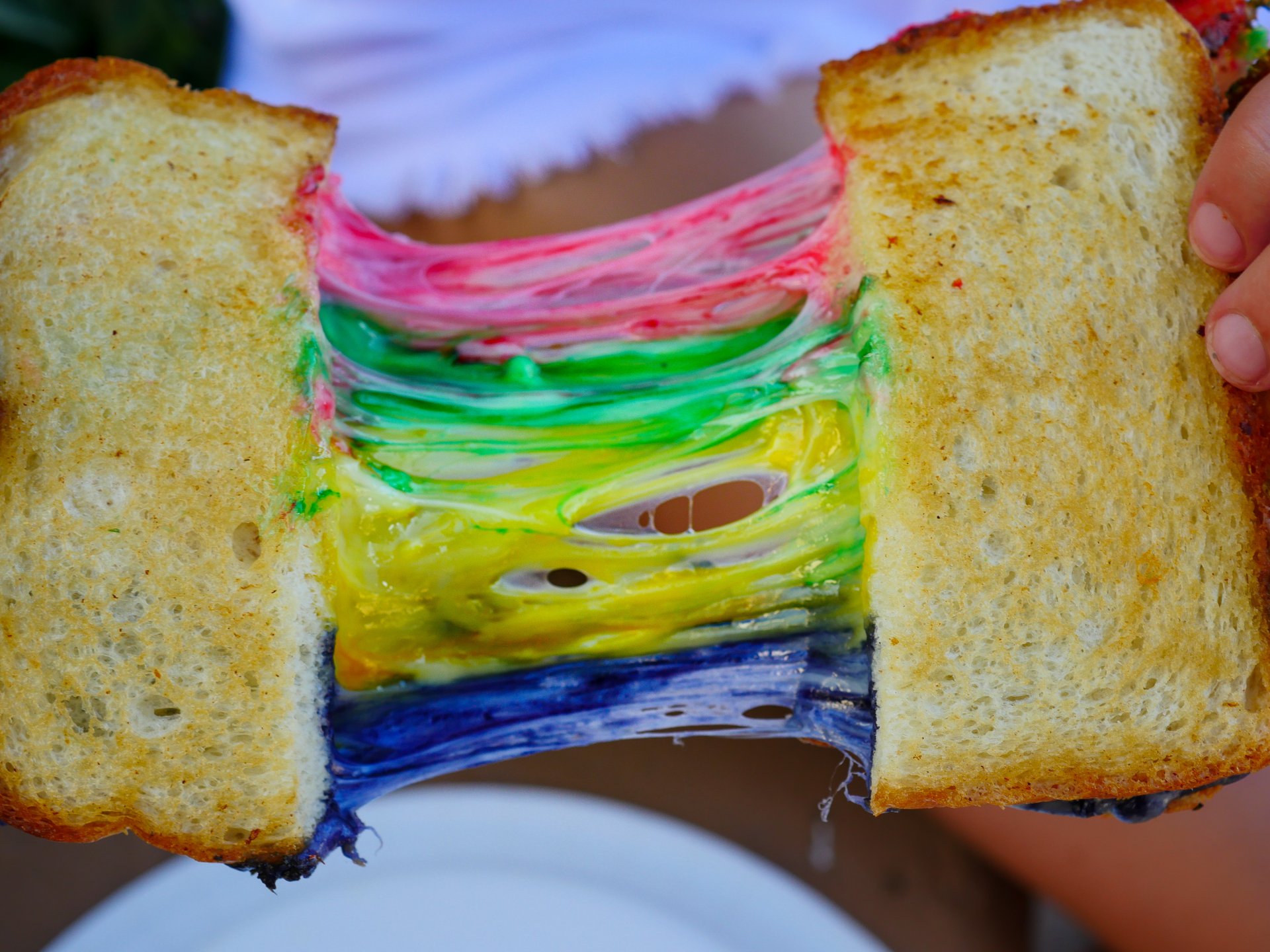 Rainbow Cheese Colorful Grilled Cheese Martin's Famous Potato Rolls