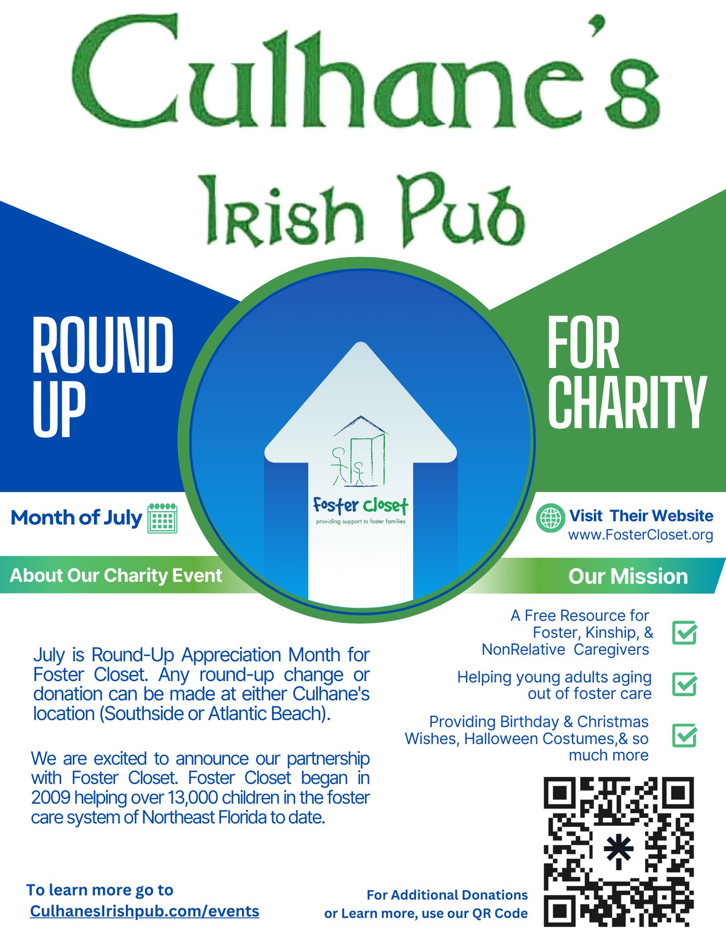 Round UP Benefitting Foster Closet - Culhane's Irish Pub - Southside ...