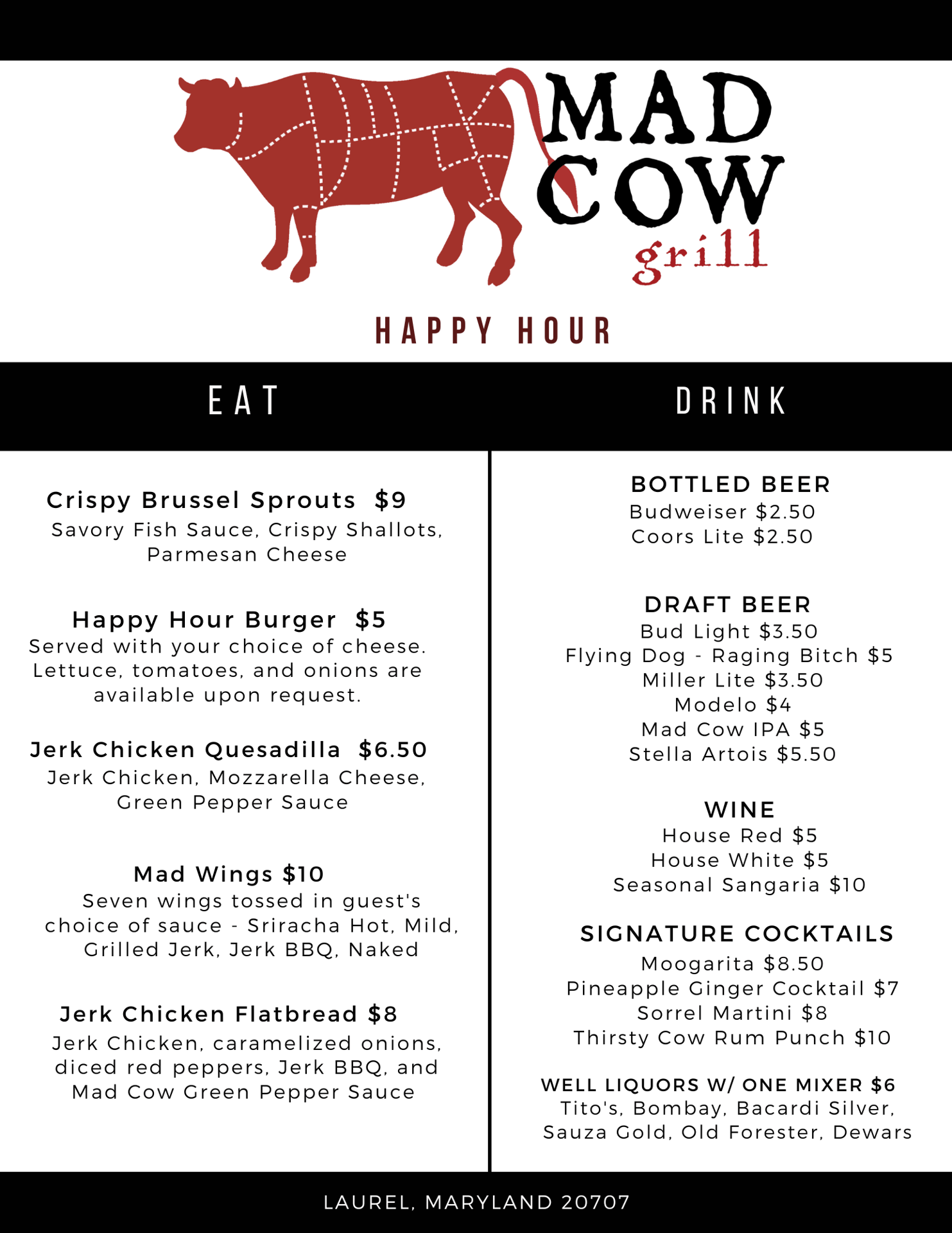 Mad Cow Columbia Menu Discount | emergencydentistry.com