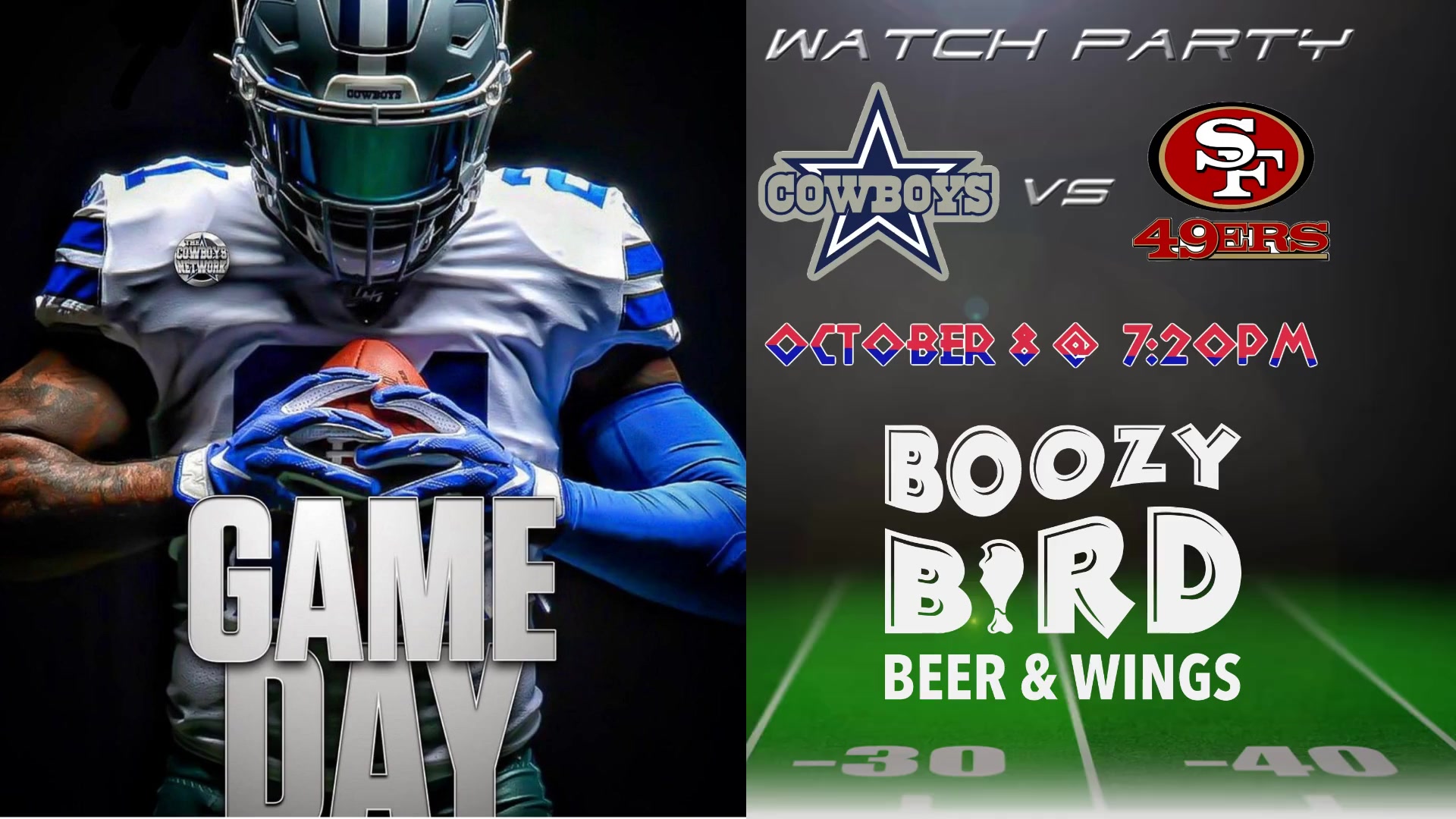 COWBOYS vs 49'ers WATCH PARTY - Boozy Bird - American Restaurant in ...