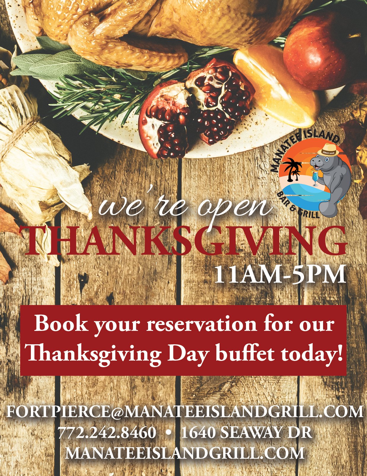 Annual Thanksgiving Buffet - Manatee Island Bar & Grill - Restaurant in ...