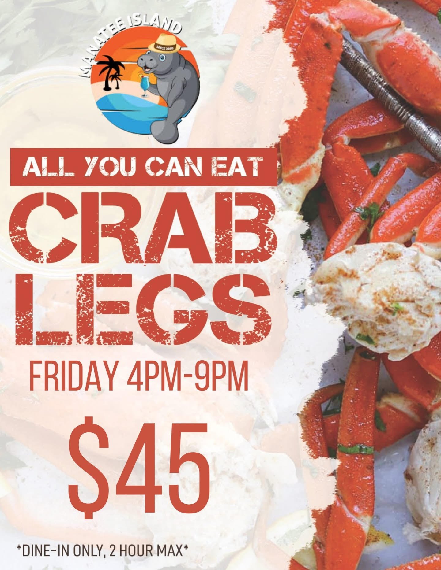 All You Can Eat Crab Legs - Manatee Island Bar & Grill - Restaurant in ...