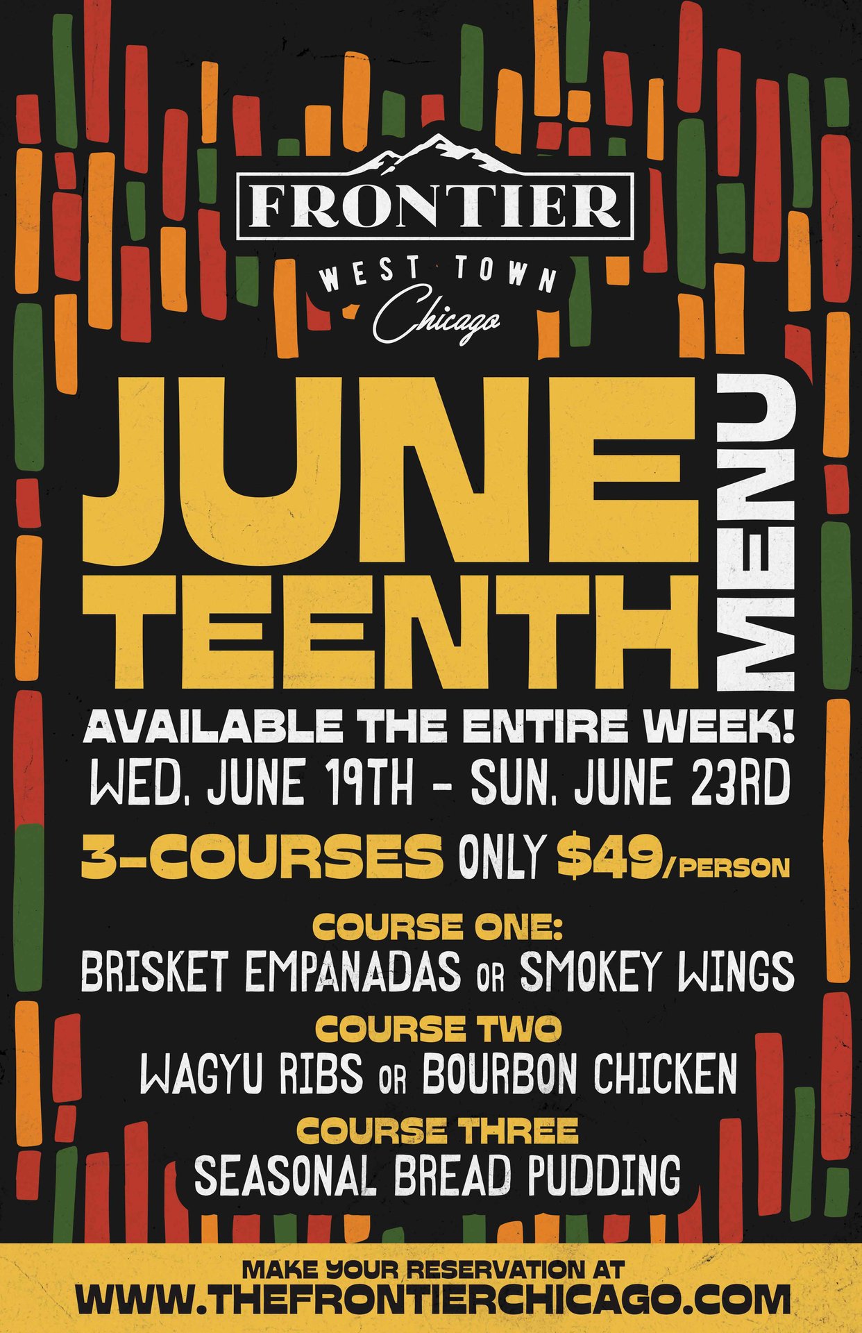Juneteenth Coursed Menu - Frontier Chicago | West Town Gastro Pub ...