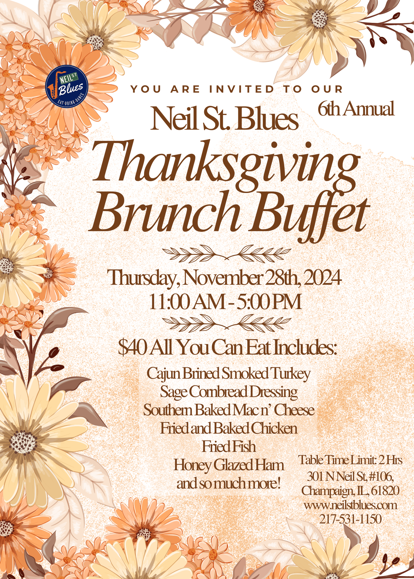 6th Annual Thanksgiving Brunch Buffet - Neil St. Blues - Soul Food ...