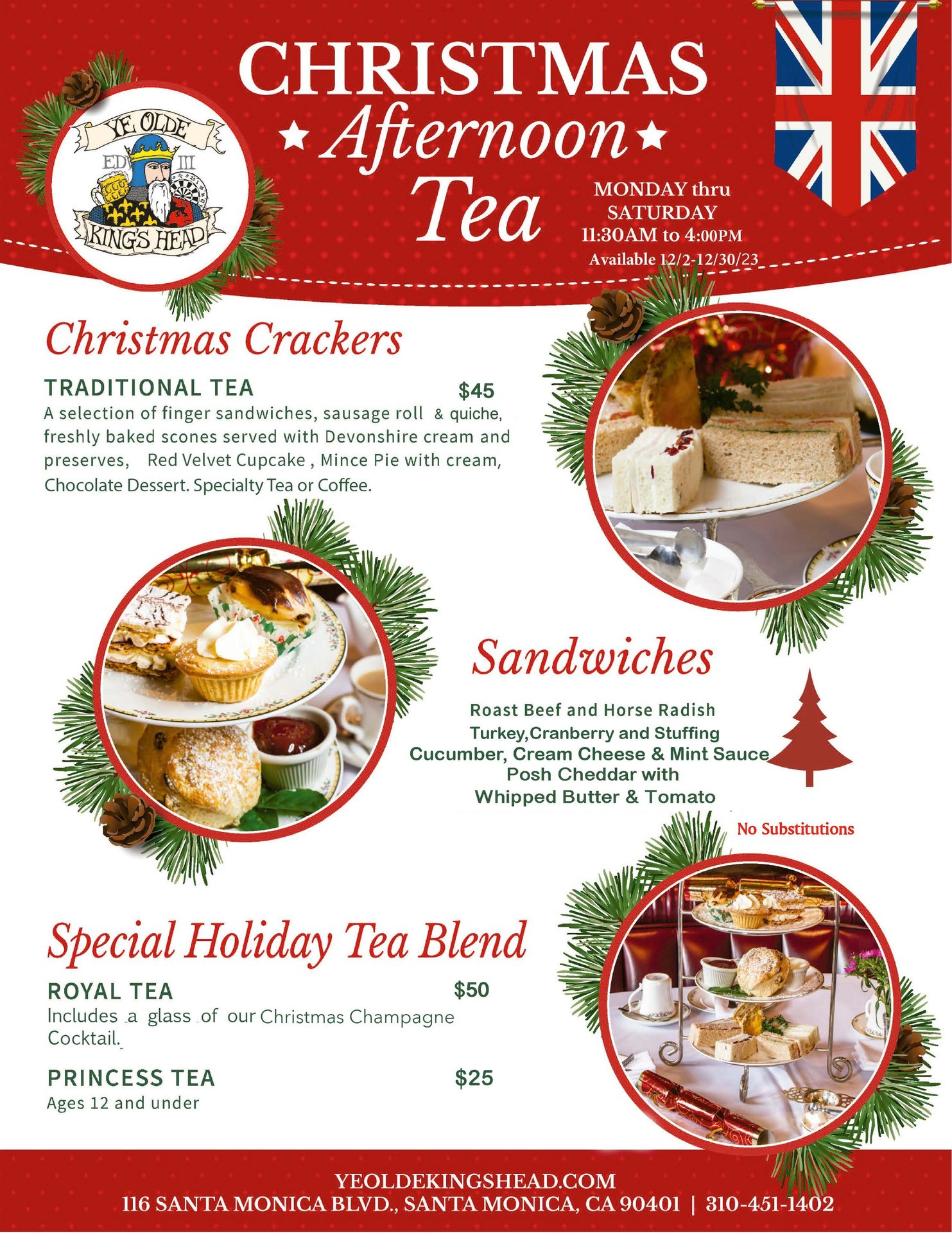 CHRISTMAS AFTERNOON TEA - Ye Olde King's Head - British Restaurant in CA