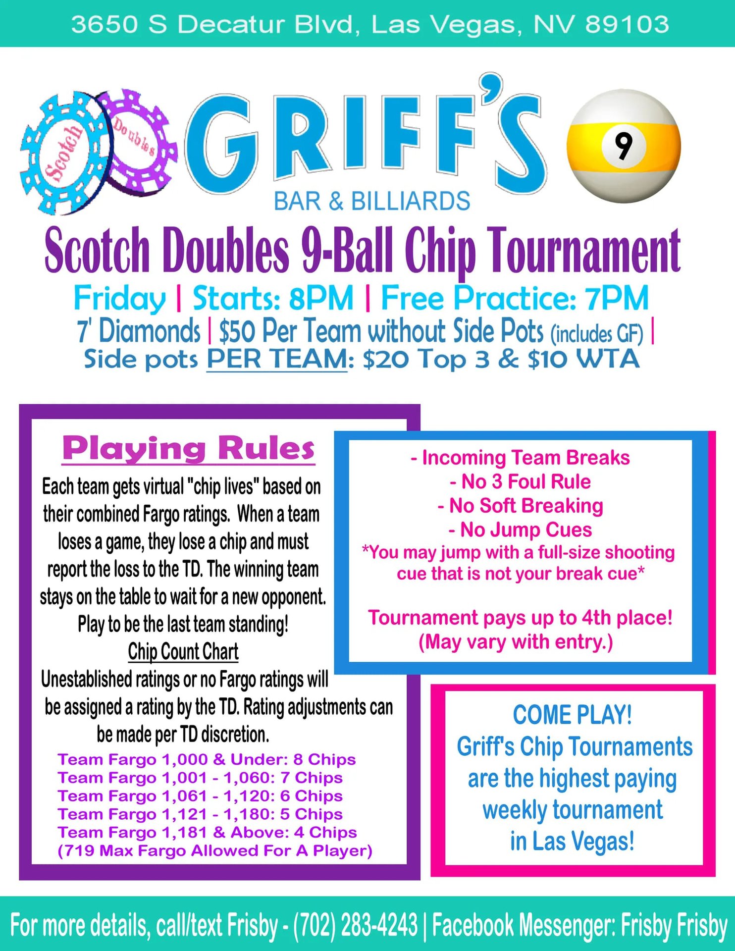 Friday 9 Ball Scotch Doubles Chip Tournament - Griff's Bar & Billiards ...
