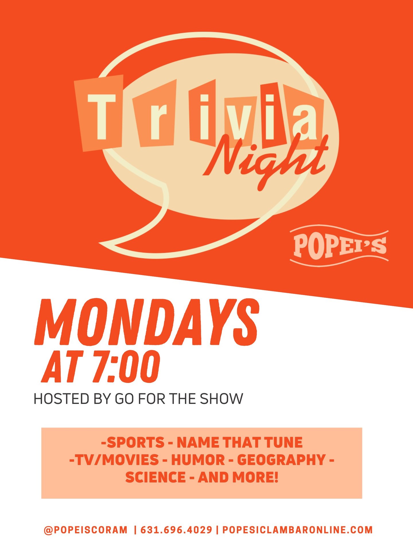 Trivia Night - Popei's Clam Bar - Seafood Restaurant in Coram, NY