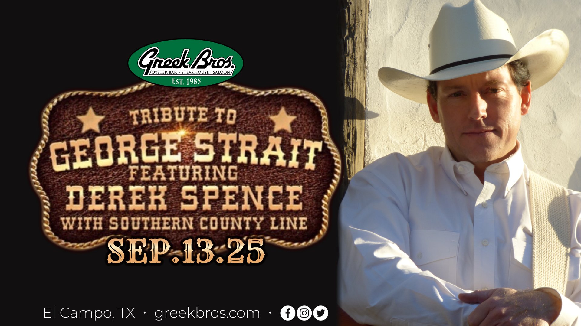 George Strait Tribute Featuring Derek Spence - Greek Bros. Oyster Bar ...