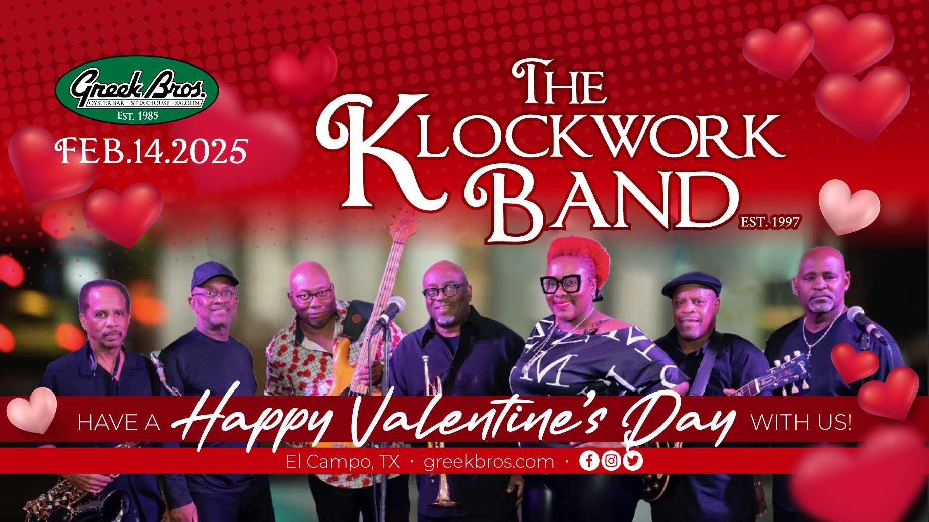 Valentine's Dinner with Klockwork Band - Greek Bros. Oyster Bar & Grill ...