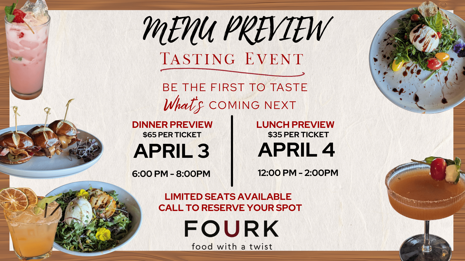 Spring Menu Tasting Event - Fourk - American Restaurant in Hickory, NC