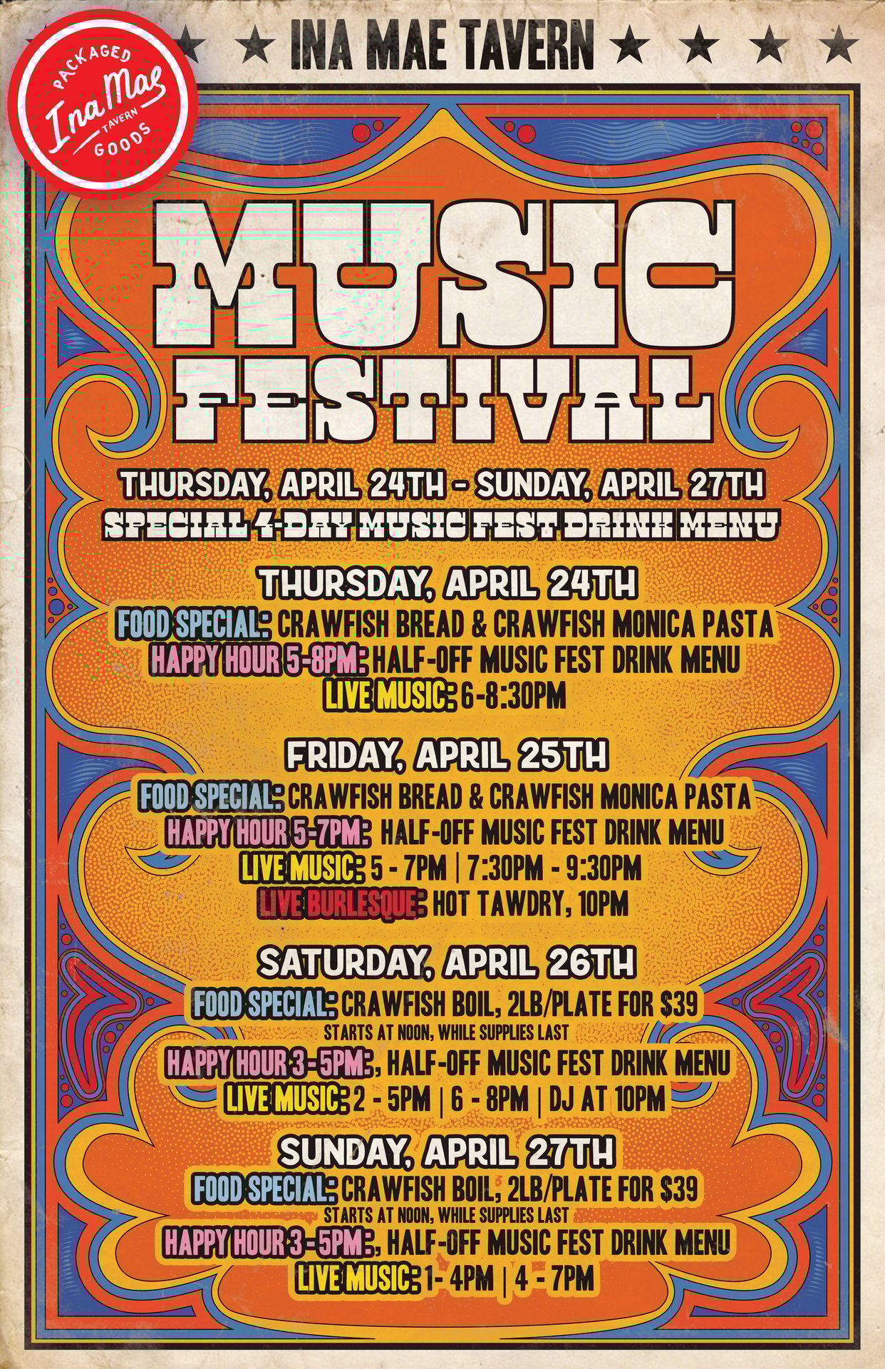 Ina Mae Music Festival: Specials - Ina Mae Tavern & Packaged Goods ...