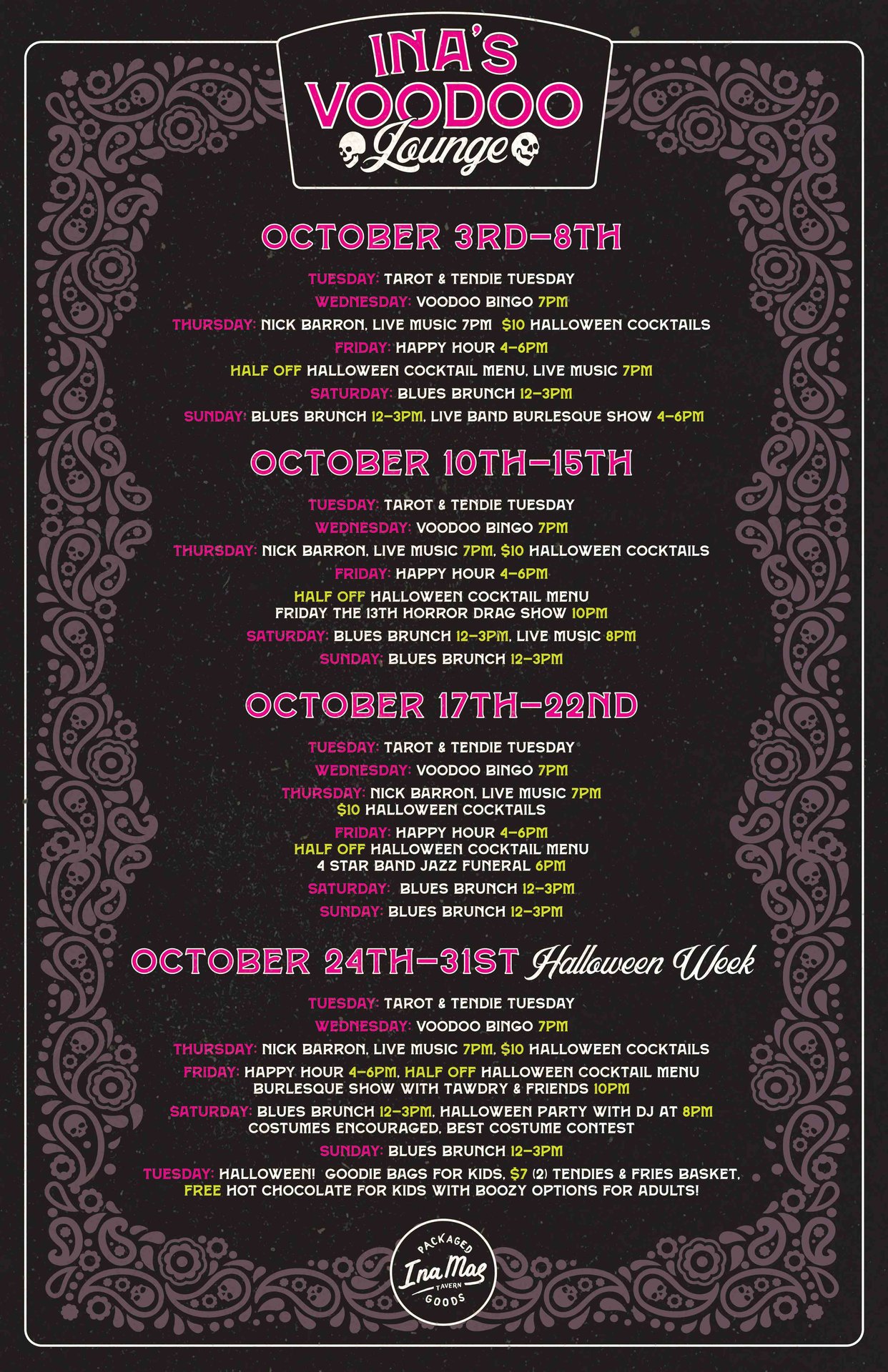 Voodoo Lounge Event Schedule - Ina Mae Tavern & Packaged Goods ...