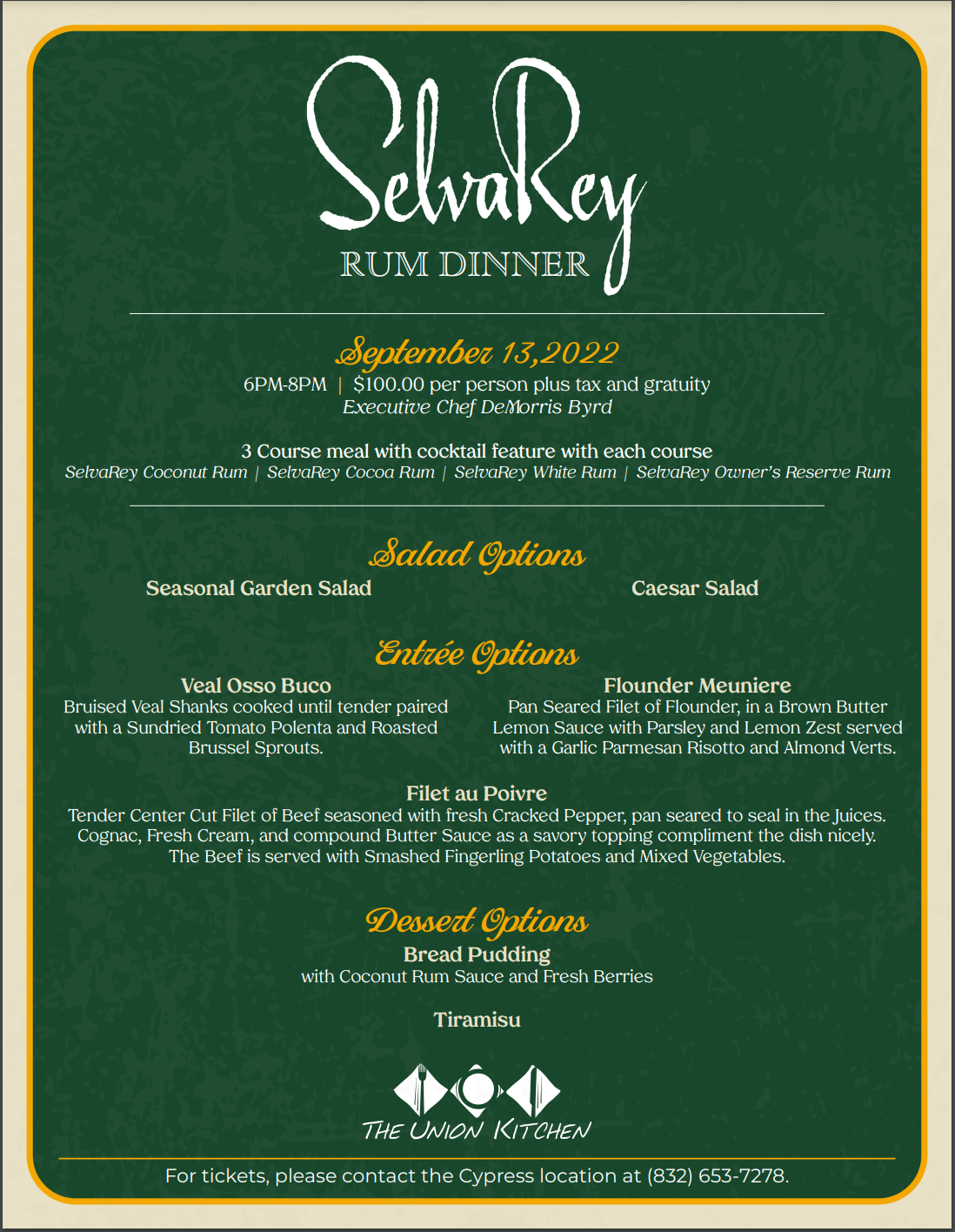 SelvaRey Rum Dinner - The Union Kitchen